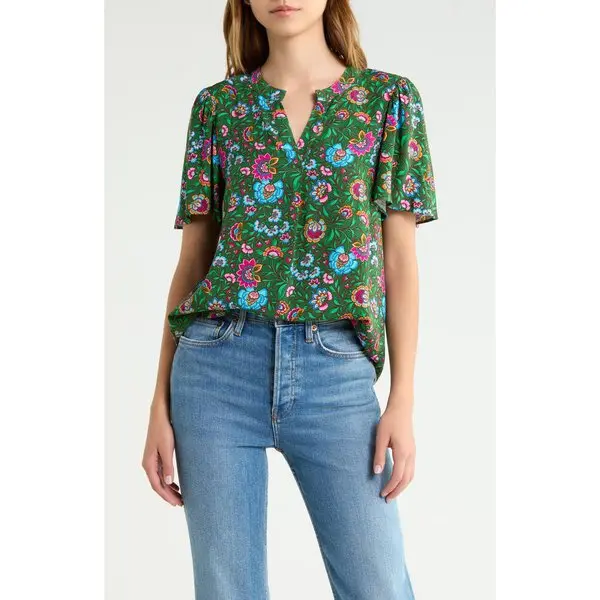 SUGARLIPS Mivie Floral Pleated Top - Kelly-multi
