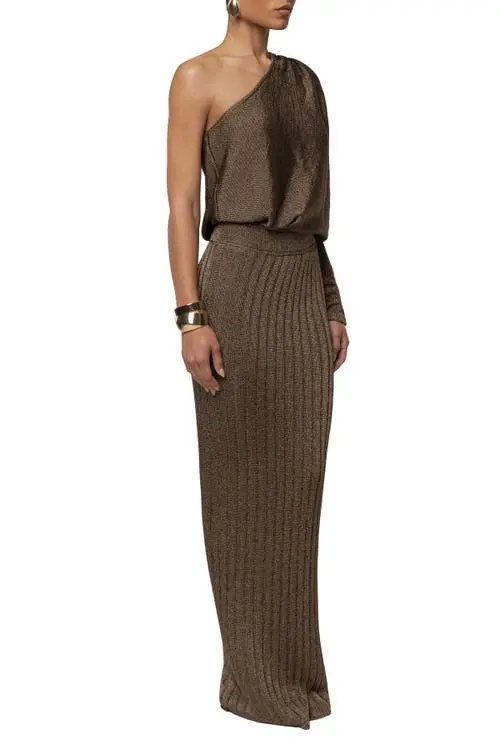 JLUXLABEL One-shoulder Metallic Knit Bodysuit - Bronze