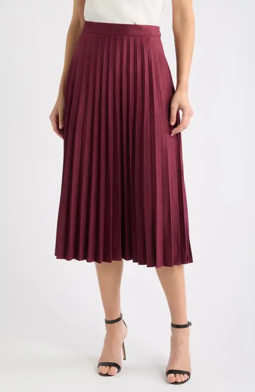 TAHARI ASL Faux Suede Pleated Midi Skirt - Cranberry