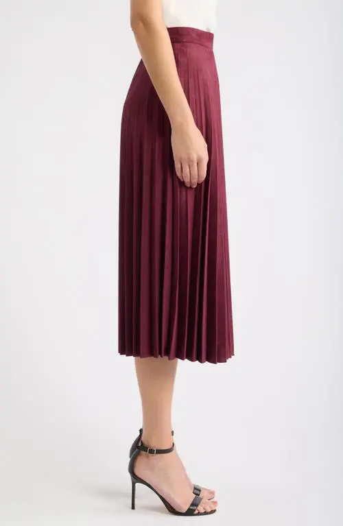 TAHARI ASL Faux Suede Pleated Midi Skirt