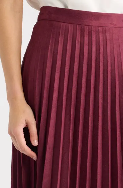 TAHARI ASL Faux Suede Pleated Midi Skirt