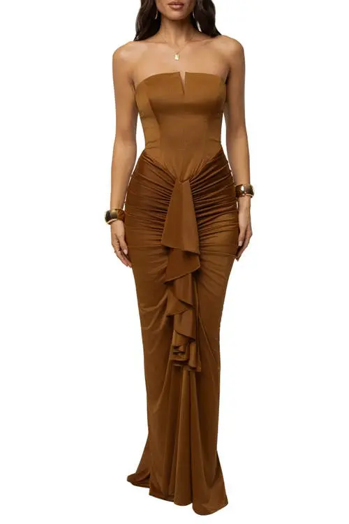 JLUXLABEL Isabella Strapless Maxi Gown - Tan