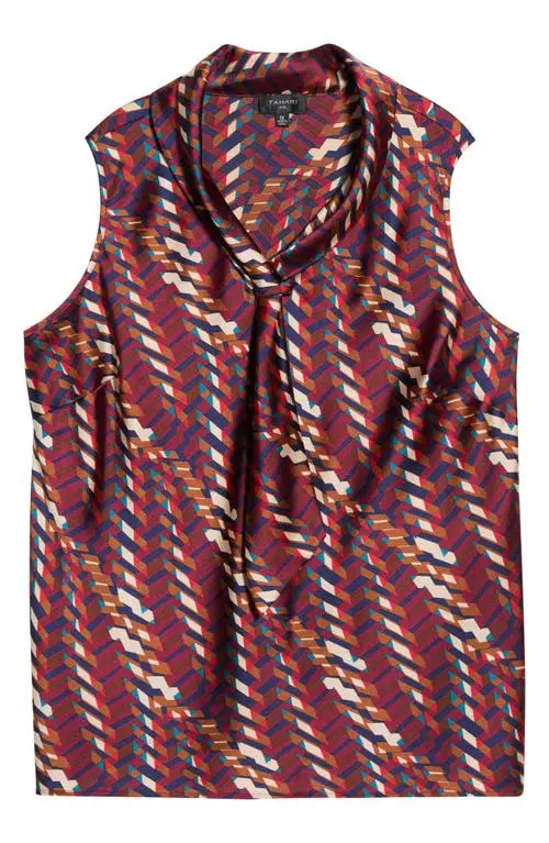 TAHARI ASL Abstract Print Sailor Tie Neck Top