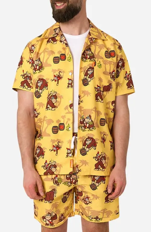 Opposuits Donkey Kong Graphic Button-up Shirt & Shorts Set - Yellow