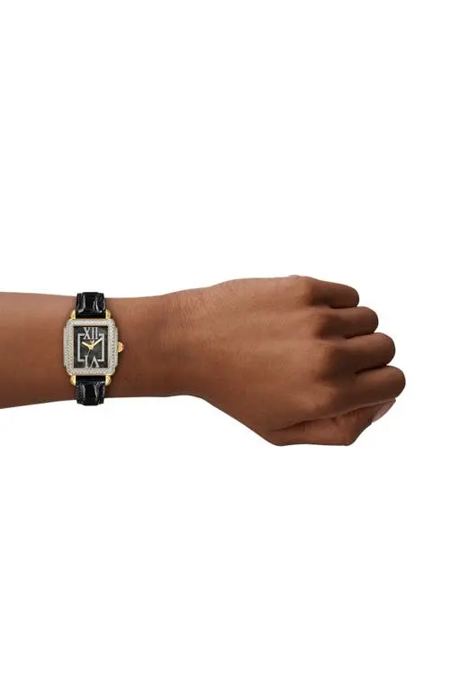 Michele Deco Madison Mid Pavé Diamond & Mother-of-pearl Leather Strap Watch