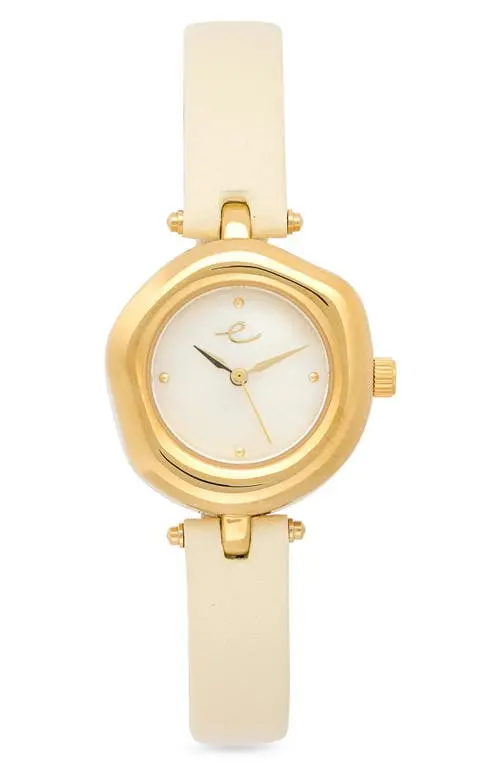 Ettika Open Circle Leather Strap Watch With Mother-of-pearl Dial - Bone