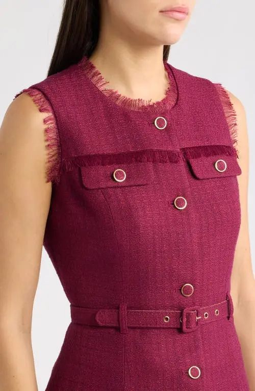 TAHARI ASL Metallic Bouclé Vest With Fringe Trim