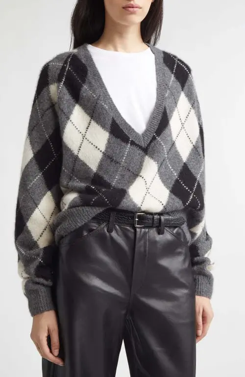 NILI LOTAN Feron Argyle V Neck Sweater