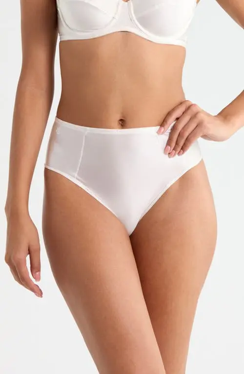 LAUREN INTIMATES Stripe High Waist Satin Briefs - Ivory