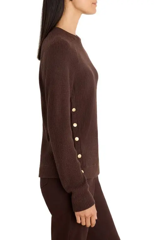 NIC+ZOE Side Button Waffle Knit Sweater - Java