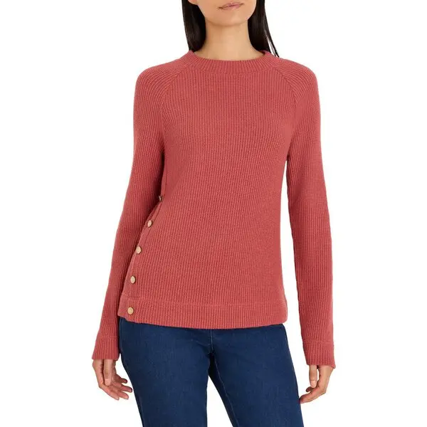 NIC+ZOE Side Button Waffle Knit Sweater - Spice