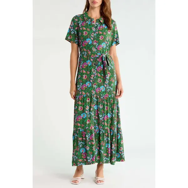 SUGARLIPS Floral Maxi Shirt Dress With Ruffled Hem