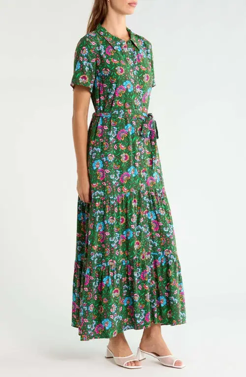 SUGARLIPS Floral Maxi Shirt Dress With Ruffled Hem
