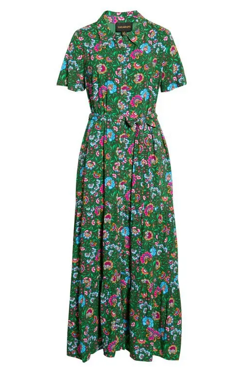 SUGARLIPS Floral Maxi Shirt Dress With Ruffled Hem
