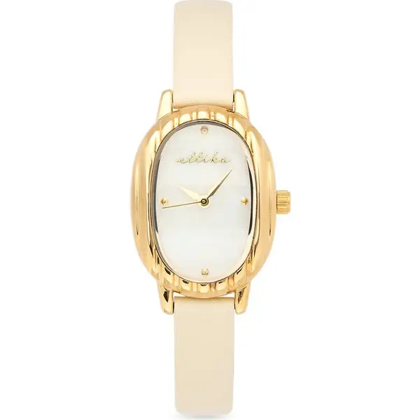 Ettika Timeless Texture Leather Strap Watch - Bone
