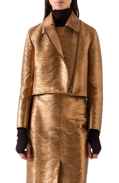 Akris Lambskin Nappa Leather Moto Jacket - Gold
