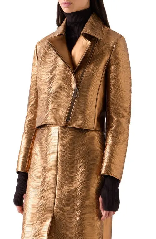 Akris Lambskin Nappa Leather Moto Jacket