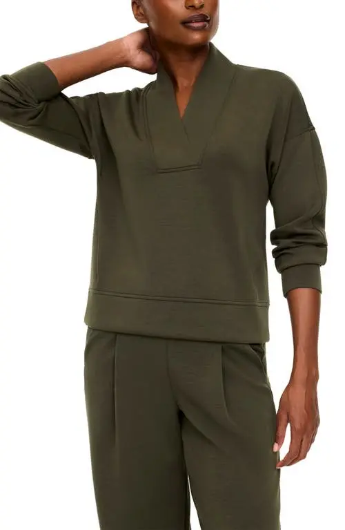 Spanx Air Essentials V-neck Long Sleeve Sweatshirt - Monstera