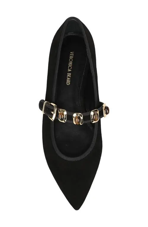Veronica Beard Selene Charms Pointed Toe Flat - Black Suede