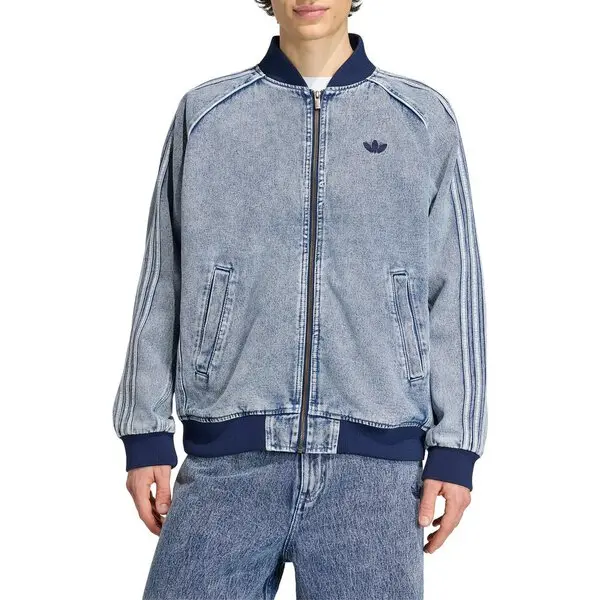 Adidas Acid Wash Denim Bomber Jacket - Light Denim