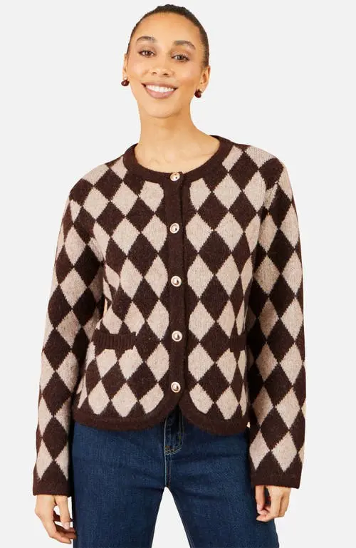 YUMI Argyle Button-front Knit Cardigan