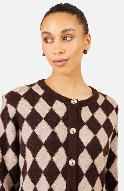 YUMI Argyle Button-front Knit Cardigan - Brown
