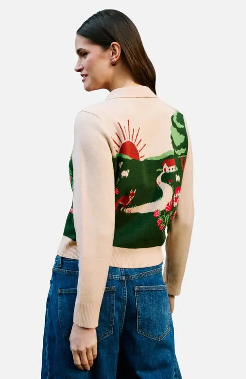 YUMI Sunrise Fox Collared Cardigan