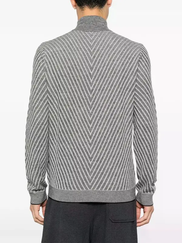 Emporio Armani Chevron Knit Half-zip Pullover - Grey