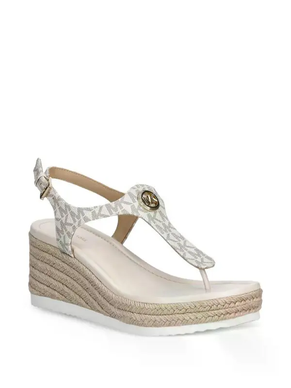 Michael Kors Val Logo Print Wedge Sandals - Neutrals