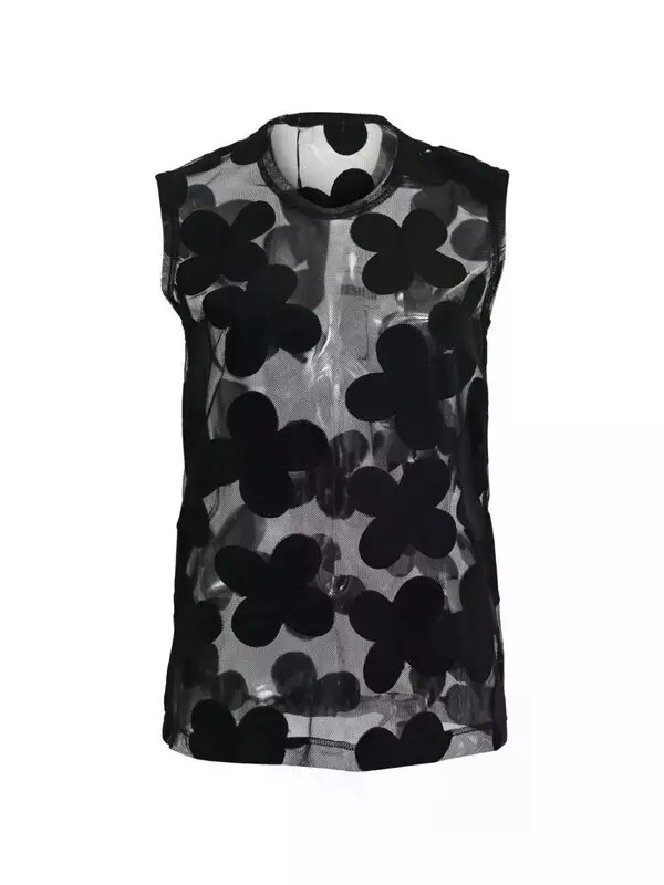 Comme Des Garçons Mesh Flower Appliqué Blouse - Black