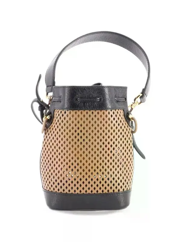 Fendi Mon Tresor Perforated Leather Mini Bucket Bag - Black