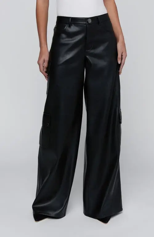 L'Agence Isolde Faux Leather Wide Leg Cargo Pants - Black