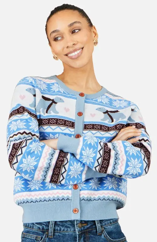 YUMI Polar Bear Fairisle Cardigan - Blue