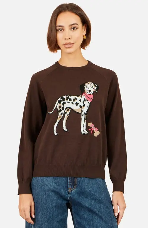 YUMI Dalmatian Intarsia Relaxed Jumper - Brown