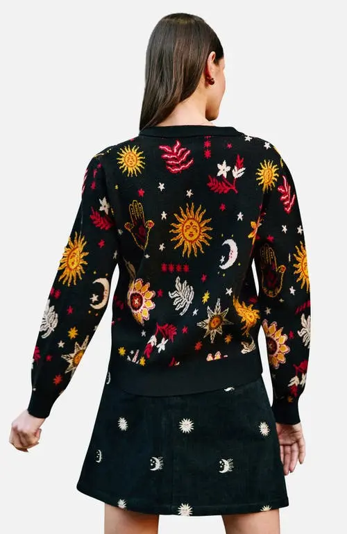 YUMI Cosmic Intarsia V-neck Cardigan