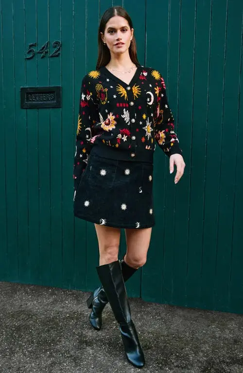 YUMI Cosmic Intarsia V-neck Cardigan