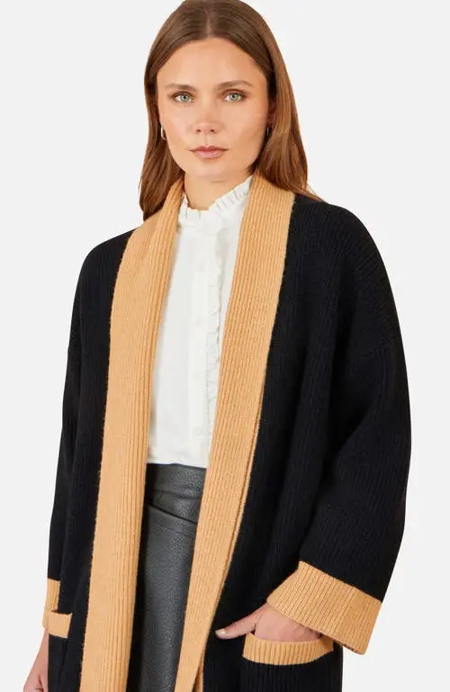 YUMI Longline Ribbed Border Open Cardigan