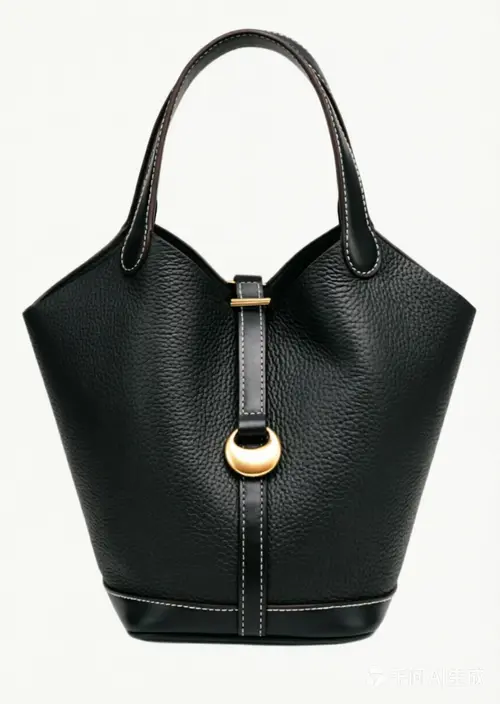 MI BOLSA LONDON Monaco Genuine Pebble Leather Bucket Bag - Black