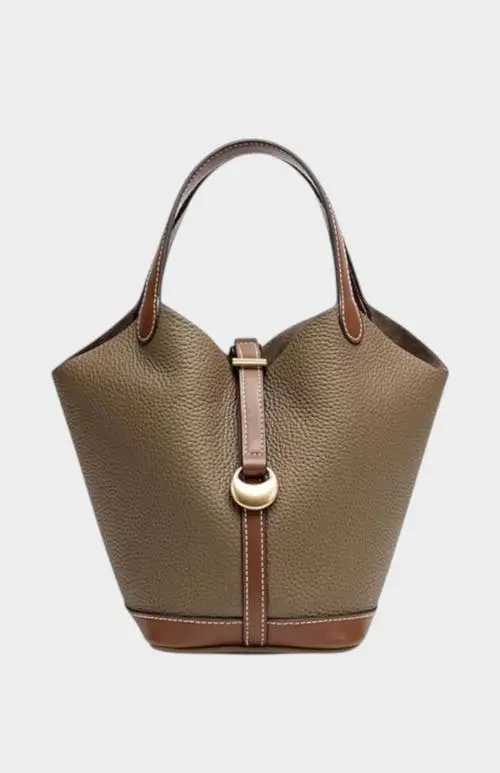 MI BOLSA LONDON Monaco Genuine Pebble Leather Bucket Bag - Grey