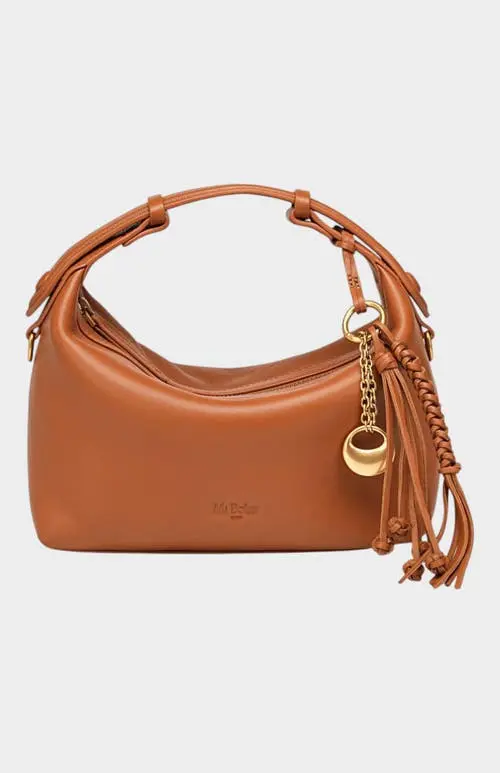 MI BOLSA LONDON Camilla Genuine Sheep Leather Half Moon Bag - Brown