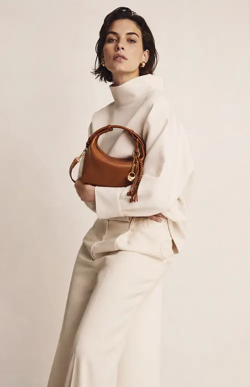 MI BOLSA LONDON Camilla Genuine Sheep Leather Half Moon Bag - Brown