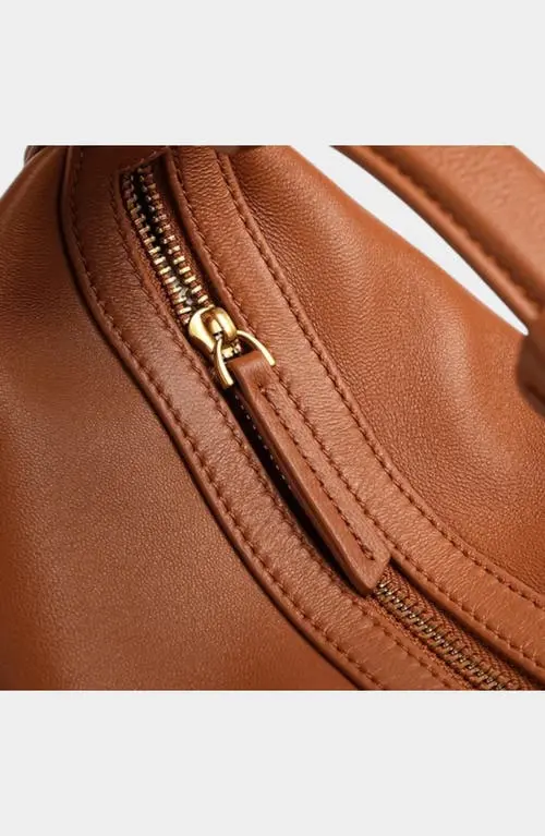 MI BOLSA LONDON Camilla Genuine Sheep Leather Half Moon Bag - Brown