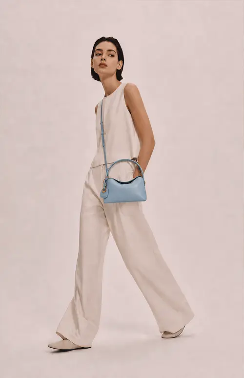 MI BOLSA LONDON Camilla Genuine Sheep Leather Top Handle Bag - Sky Blue
