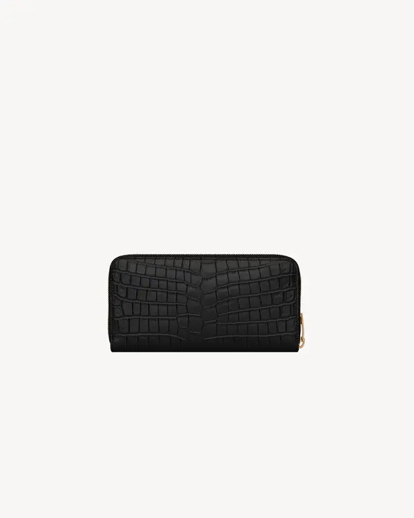 Saint Laurent Tiny Cassandre Zip-around Wallet In Crocodile-embossed Matte Leather