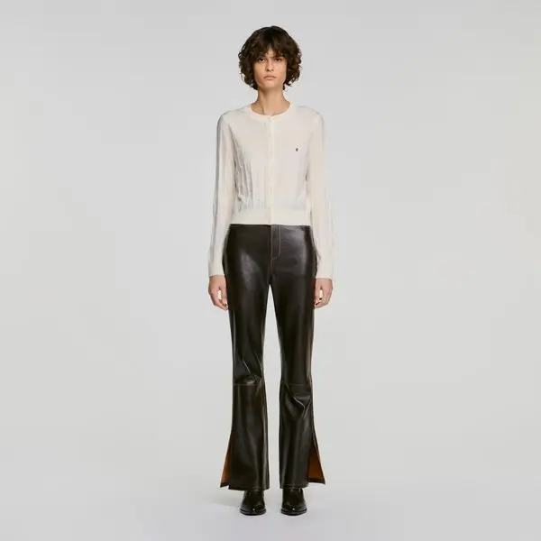 Sandro Cropped Check Stitch Cardigan