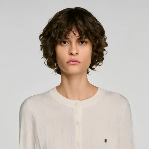 Sandro Cropped Check Stitch Cardigan