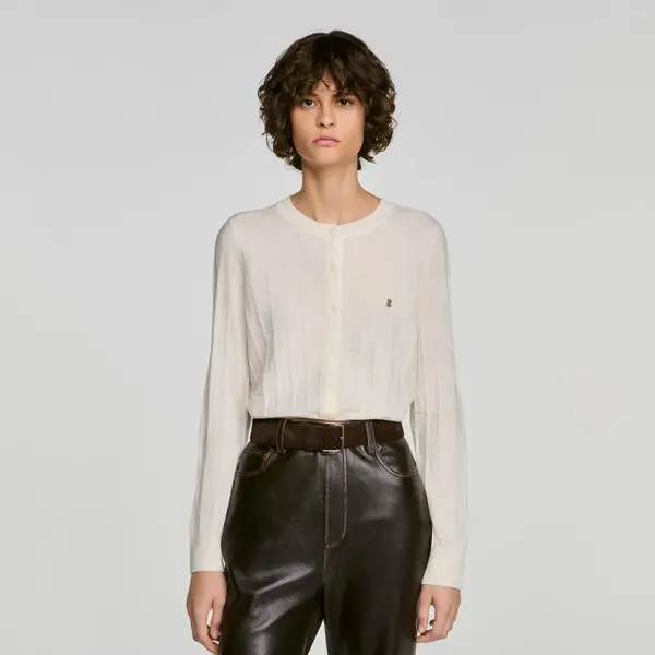 Sandro Cropped Check Stitch Cardigan