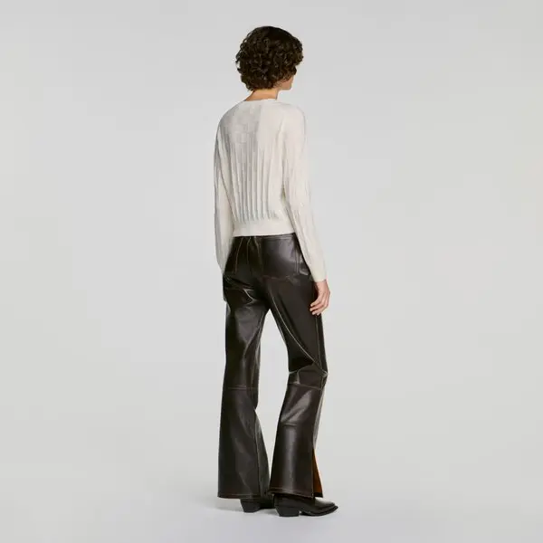 Sandro Cropped Check Stitch Cardigan