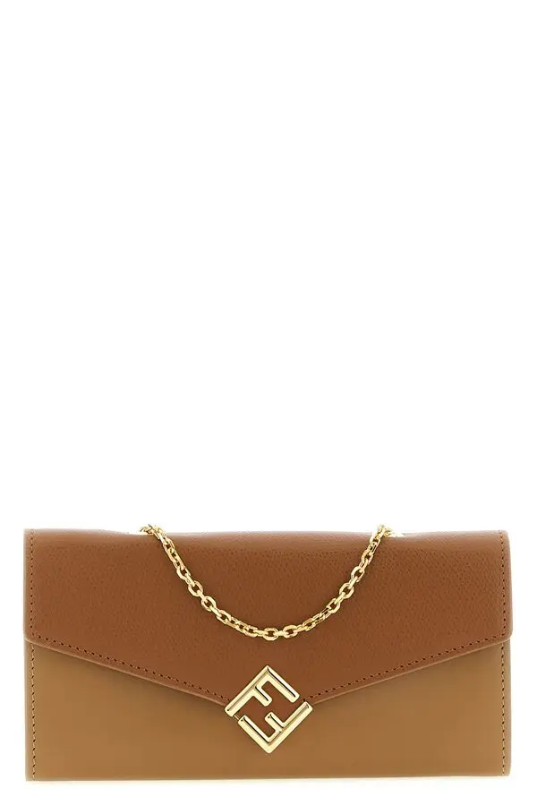 Fendi Ff Diamonds' Wallet On Chain - Brown
