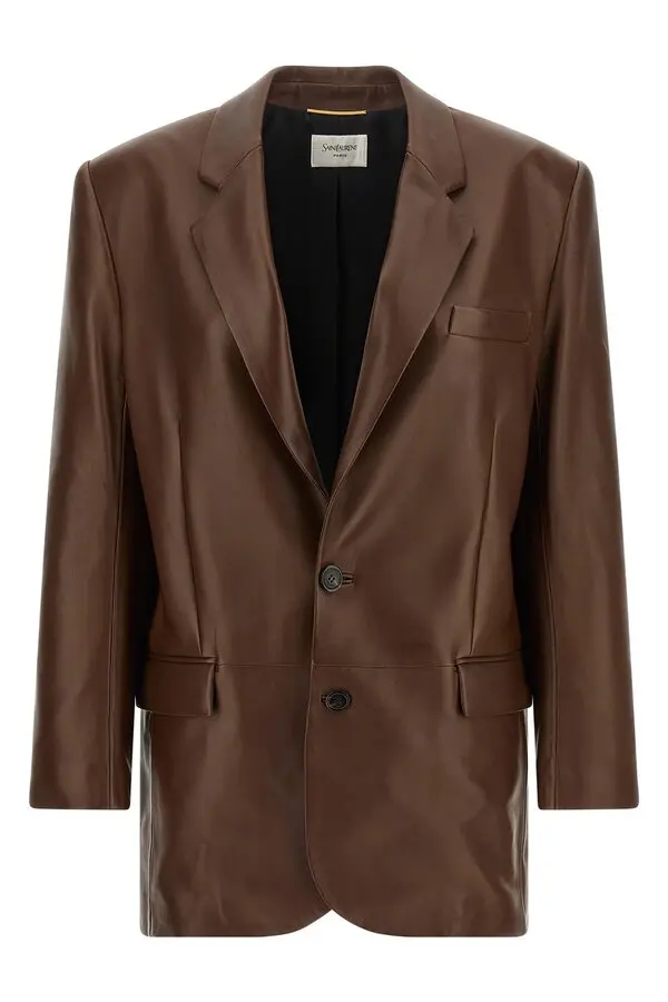 Saint Laurent Leather Blazer - Brown